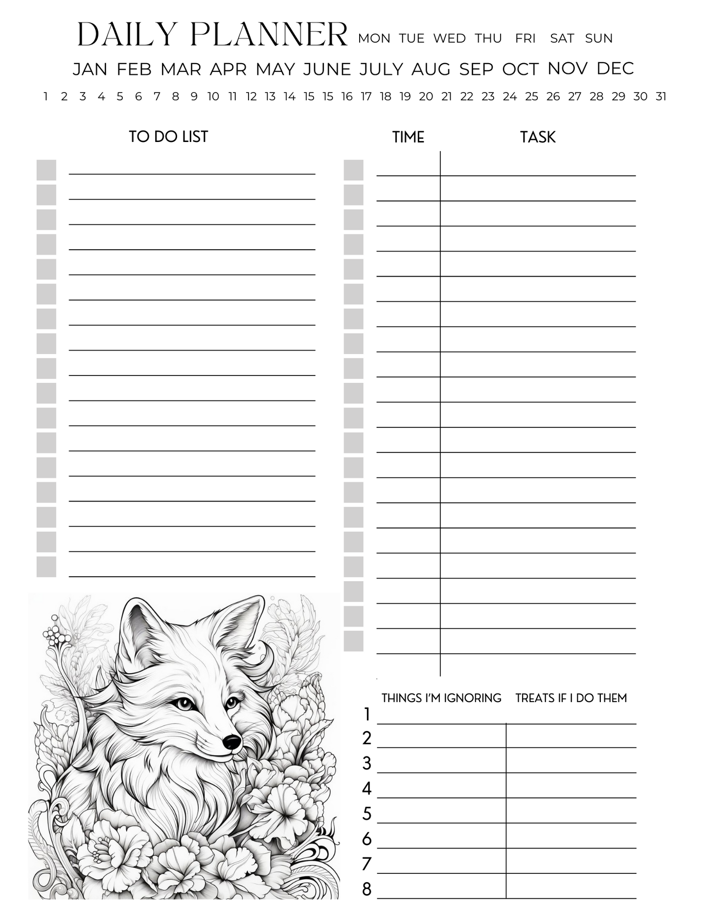 Daily Animal Planner Pages – OliviaVanFoxFace (OVFF)